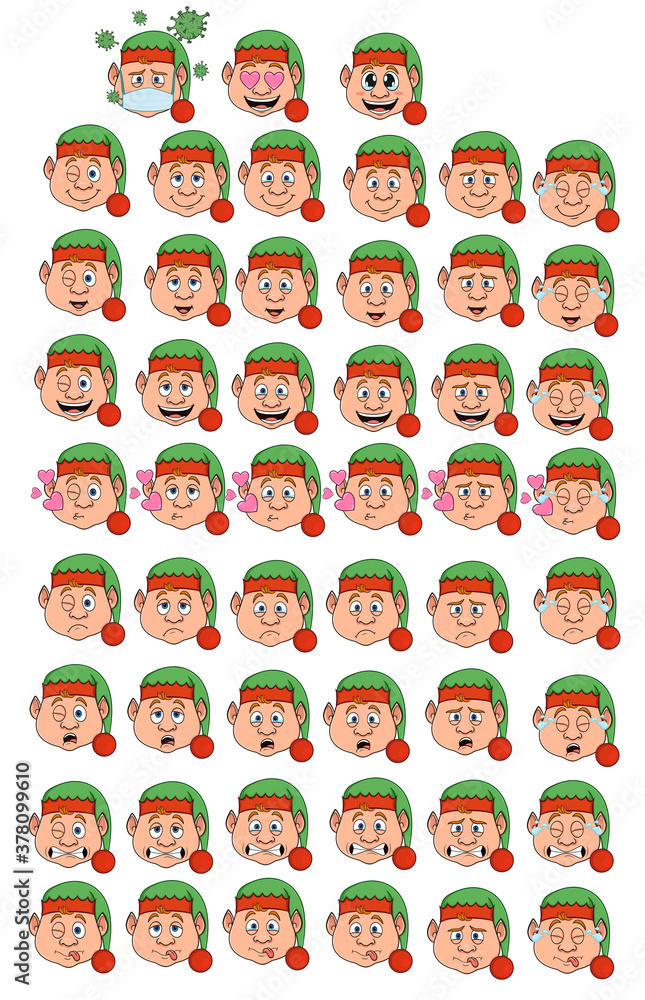 cartoon christmas helper santa claus elves with different emotions ...
