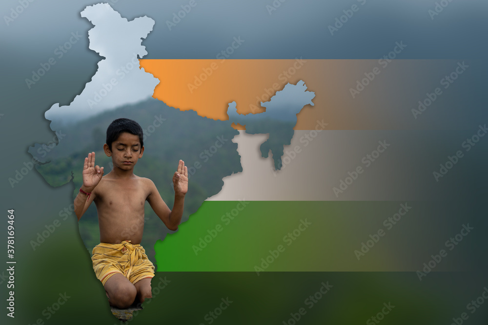 Foto de Stock Map of India with indian flag shows young indian cute kid ...