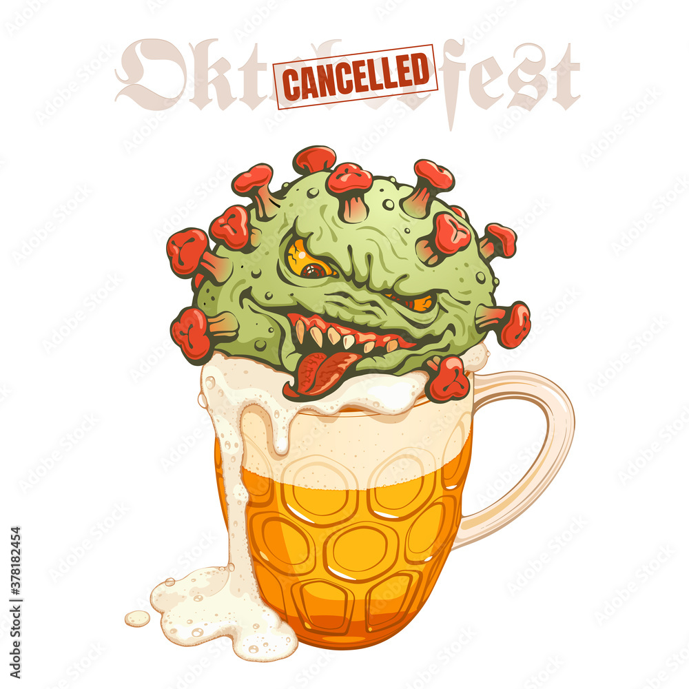Oktoberfest cancelled because of coronavirus pandemic. Cartoon evil ...