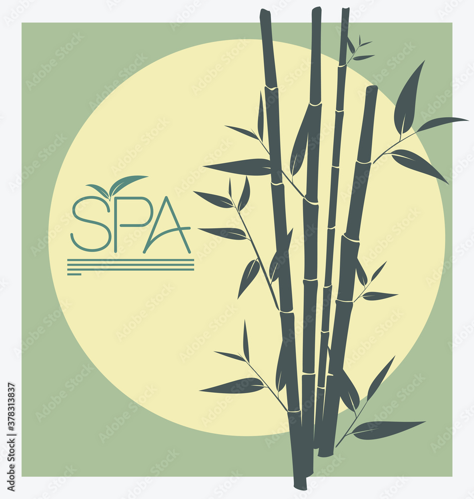 Stylized bamboo on dark blue background with sample logo and text Stock ...