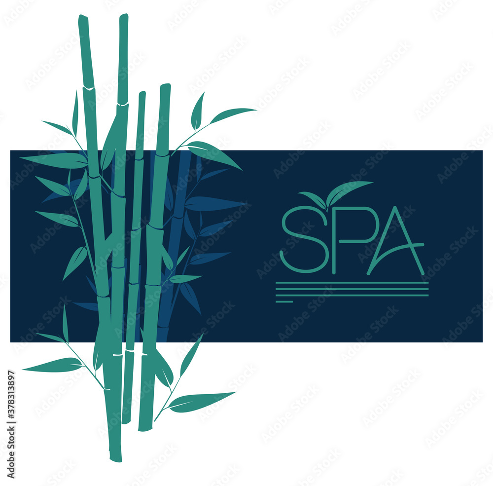 Stylized bamboo on dark blue background with sample logo and text Stock ...