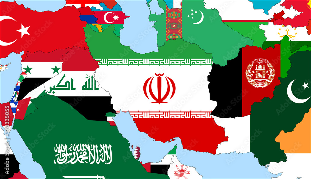 Center the map of Iran. Vector maps showing Iran and neighboring ...