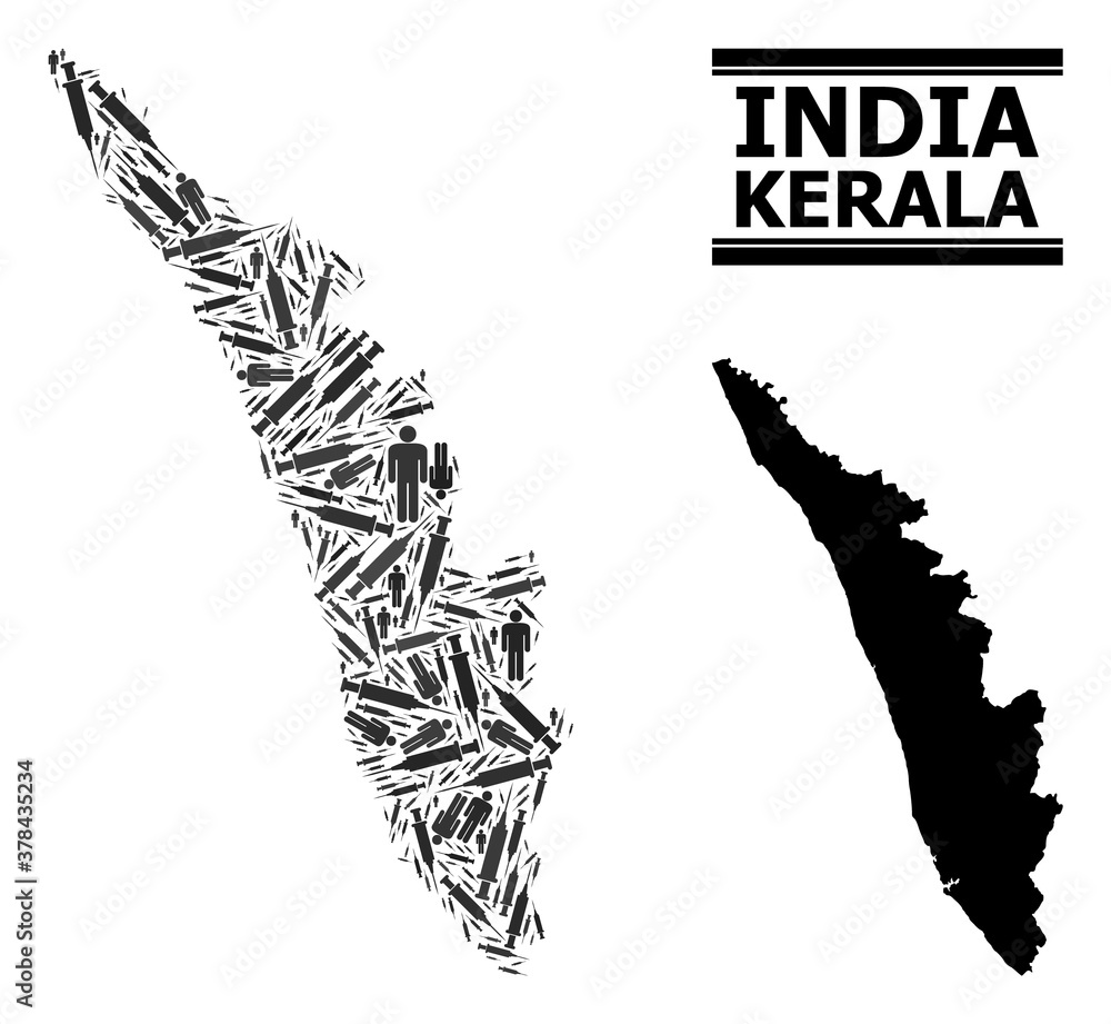 Covid-2019 Treatment mosaic and solid map of Kerala State. Vector map ...