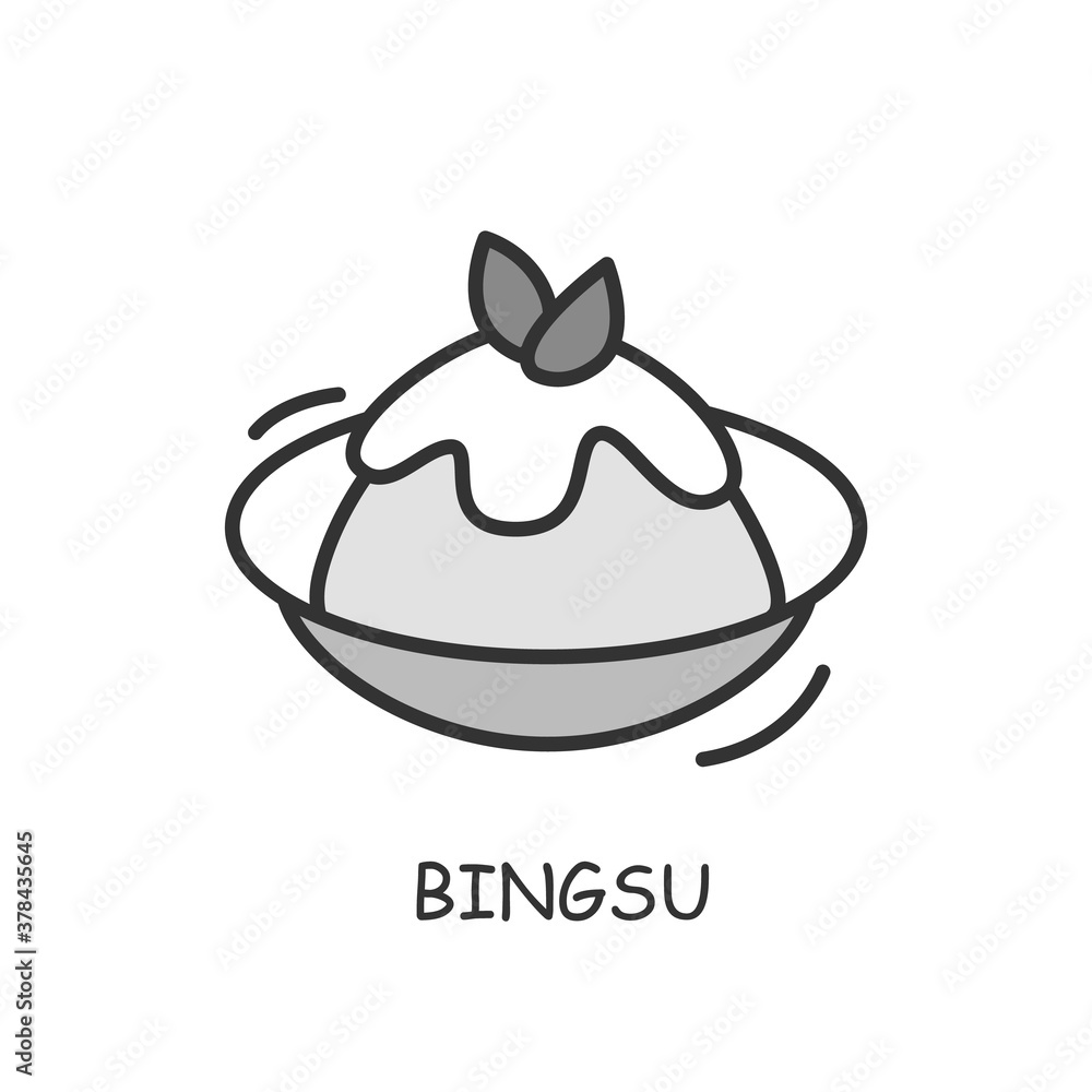 Bingsu line icon. Korean shaved ice dessert with sweet toppings. Korean ...