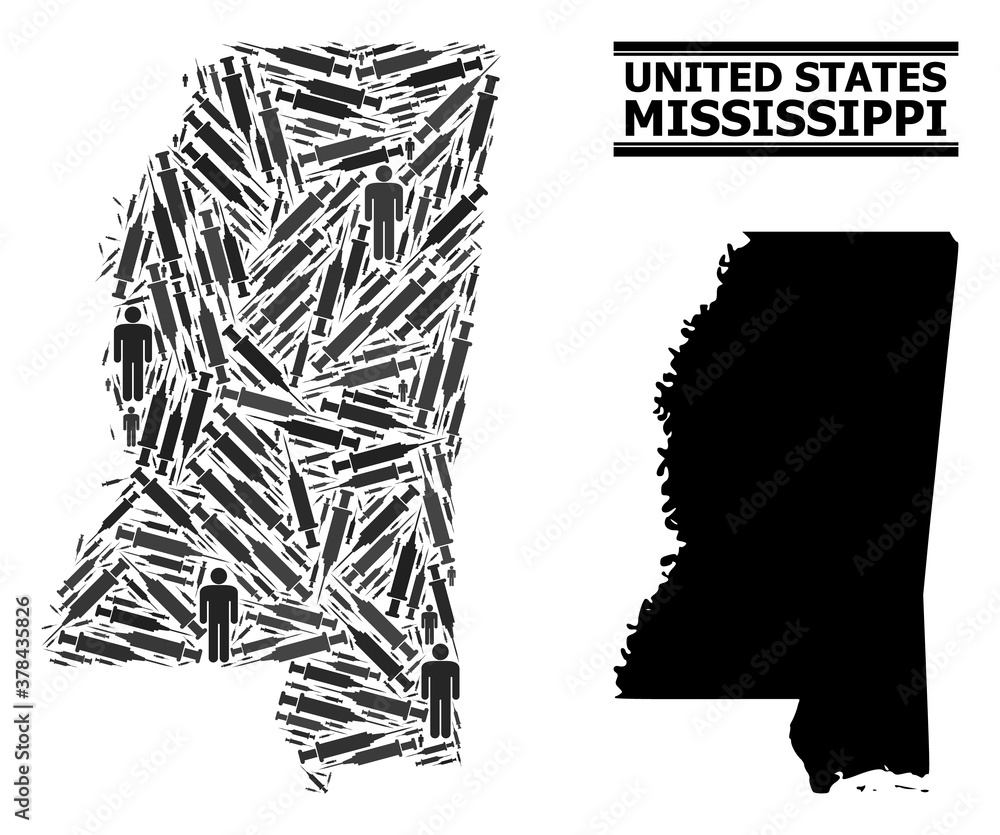 Syringe mosaic and solid map of Mississippi State. Vector map of ...