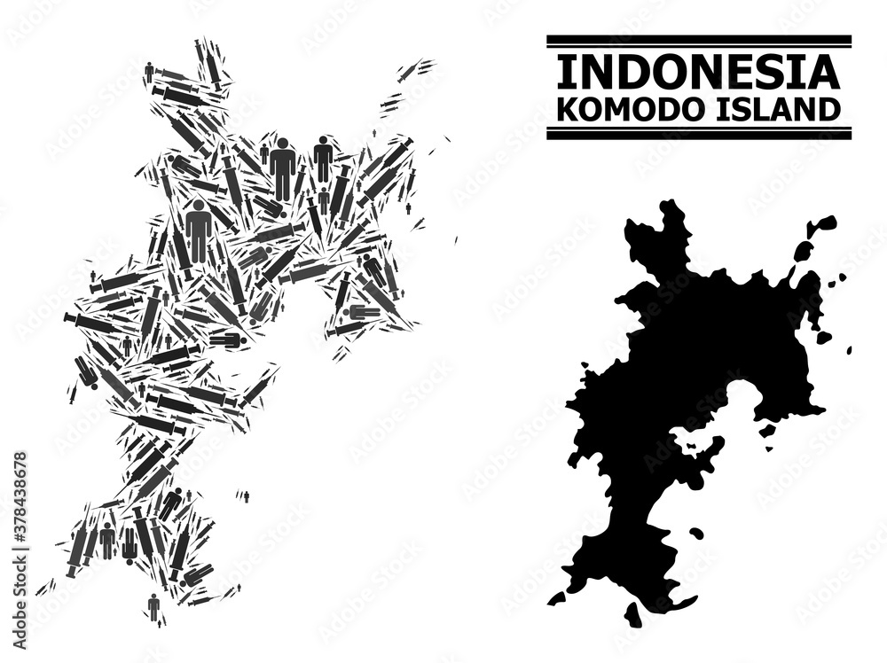Vaccination mosaic and solid map of Komodo Island. Vector map of Komodo ...