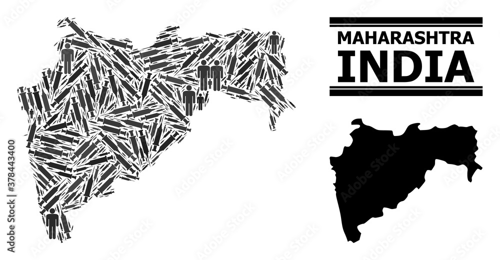 Vaccination mosaic and solid map of Maharashtra State. Vector map of ...