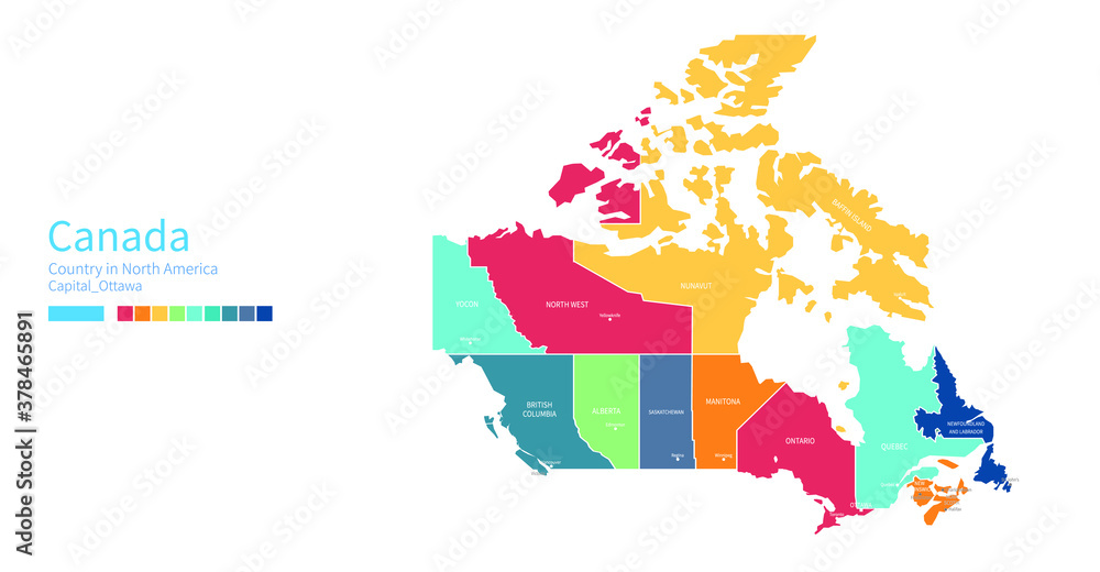 Canada map. Colorful detailed vector map of the North America country ...