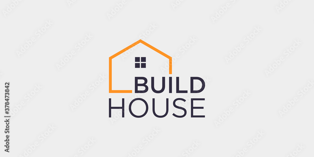 simple word mark build house logo design with line art style. home build abstract For Logo ...