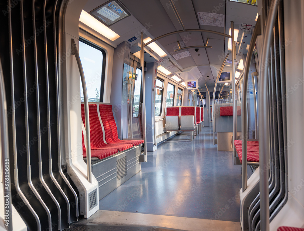 Inside a new wagon (Type DT5) of the Hamburg underground trains. Stock ...