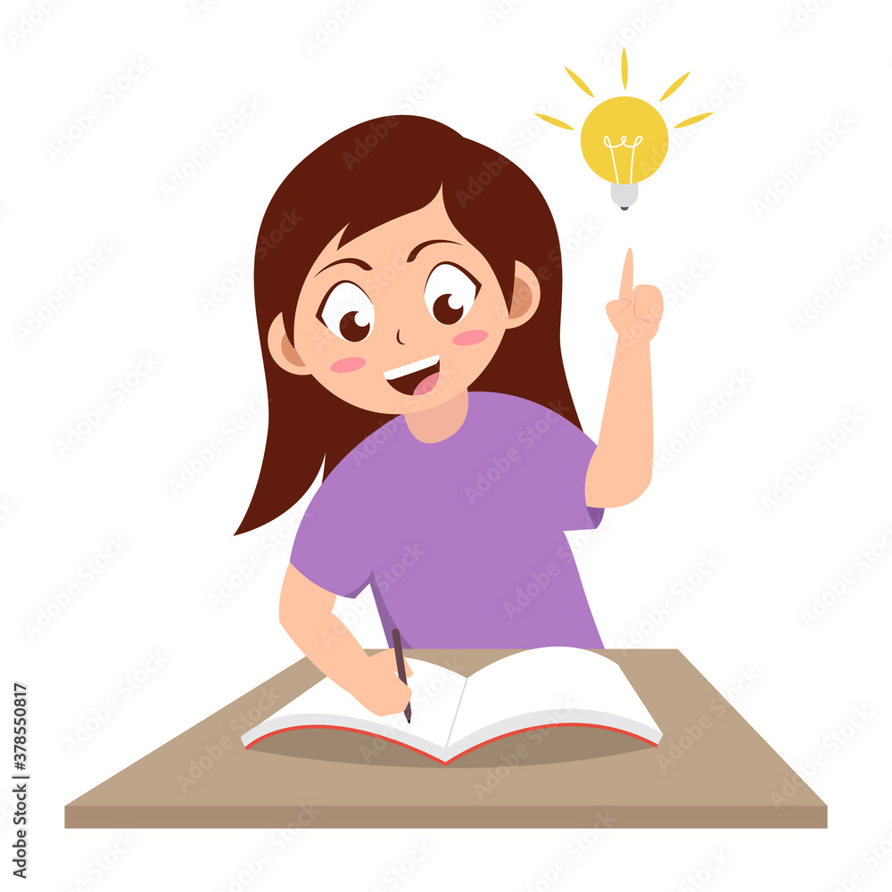 girl confused doing homework, cartoon vector illustration Stock Vector ...