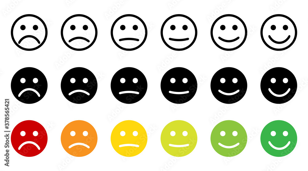 Emoticons. Feedback. Rating scale with smiles representing various ...