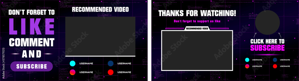 Youtube End Screen with purple design and purple lines. Youtube Video ...