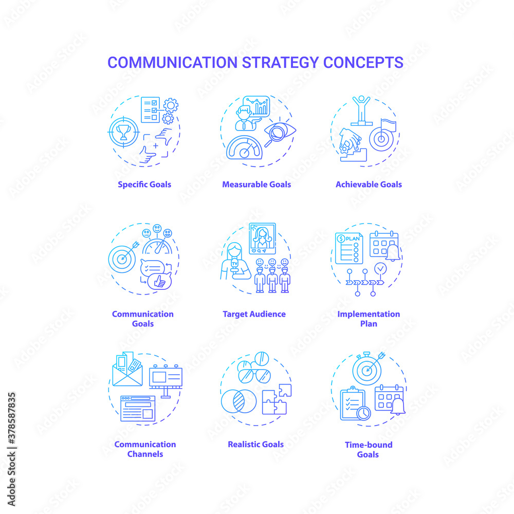 Communication strategy concept icons set. Communication channels ...