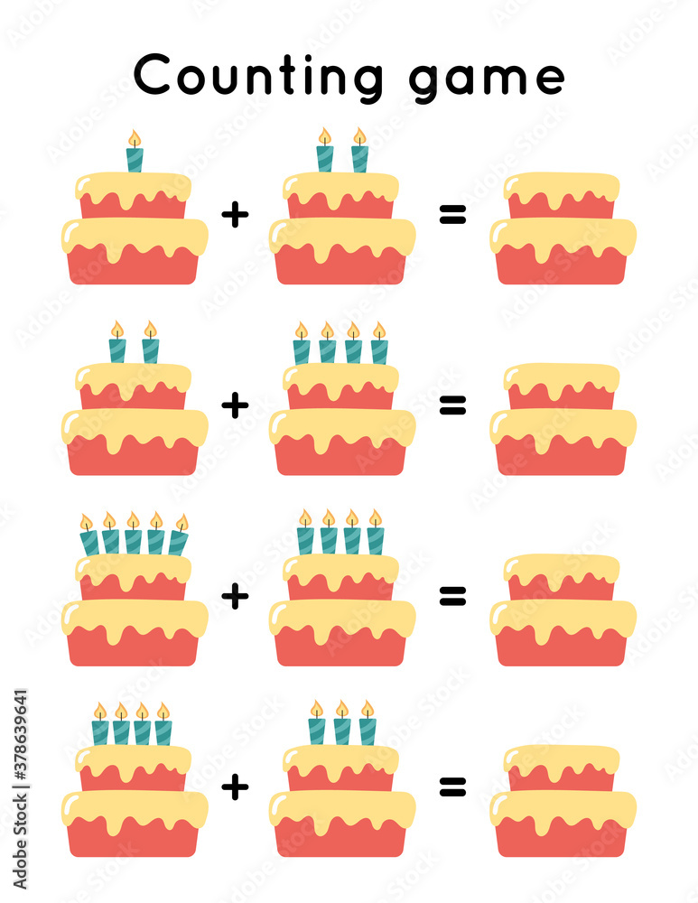 Educational counting game for preschool kids. Cute cartoon birthday ...