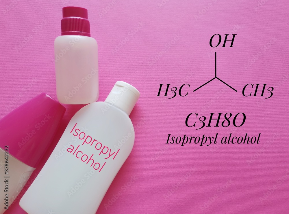Structural chemical formula of isopropyl alcohol (2-propanol) with ...
