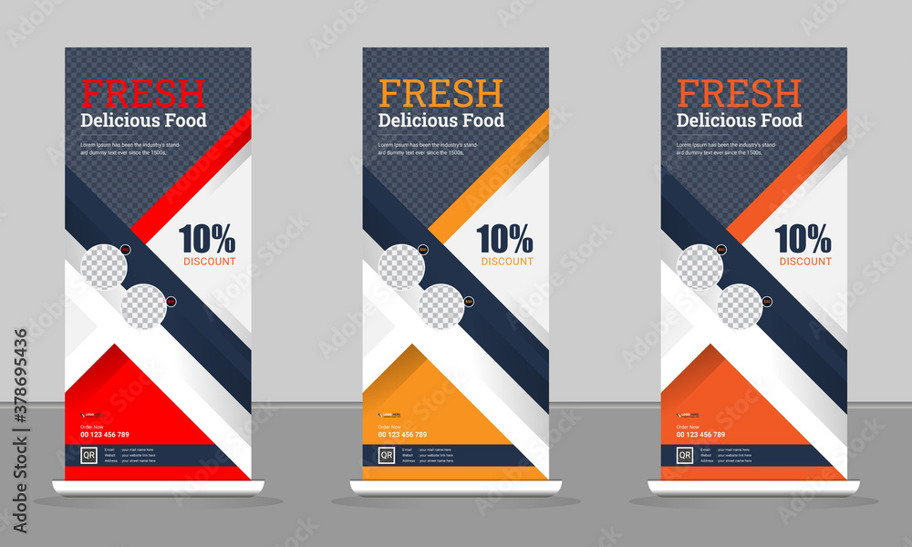Roll up banner. Food and Restaurant Business stand vertical roll up ...