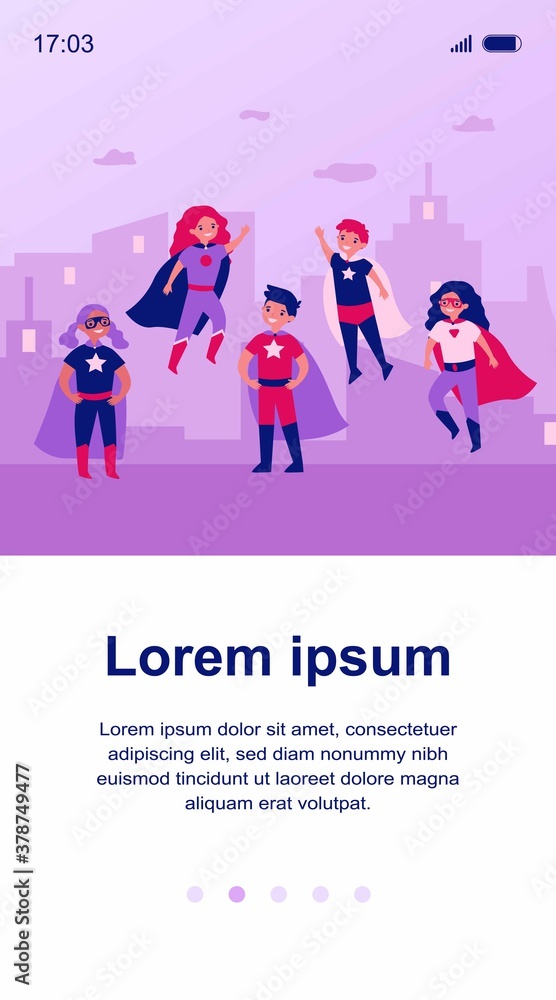 Happy children in super hero characters costumes. Kids playing comic ...