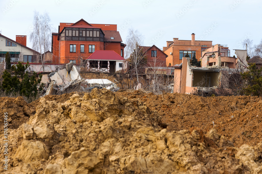 landslide caused by torrential rains of hurricane CHRISTIE. Broken road ...