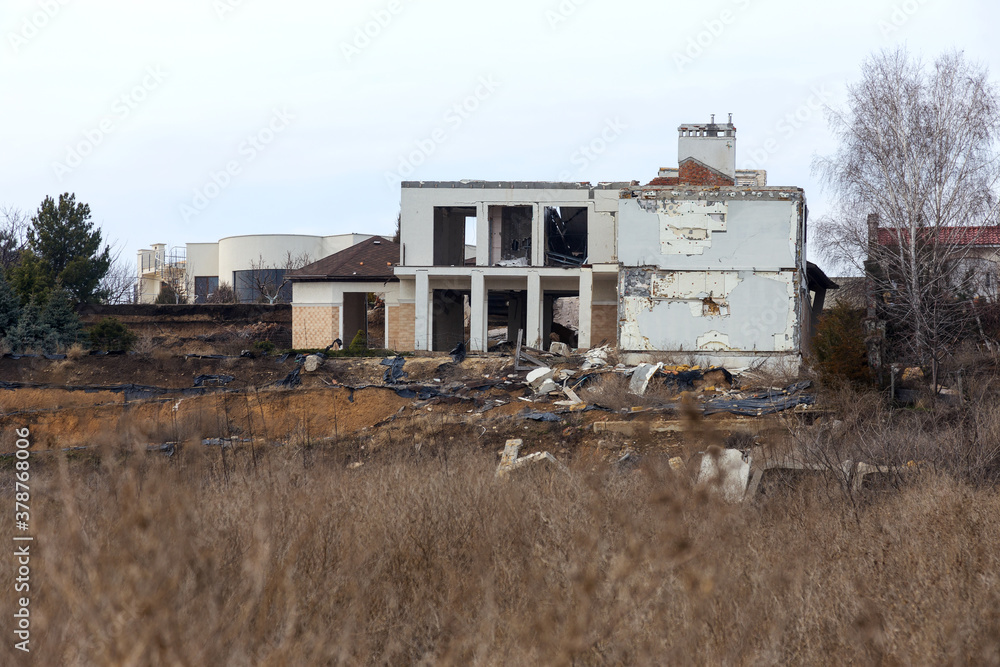 landslide caused by torrential rains of hurricane CHRISTIE. Broken road ...