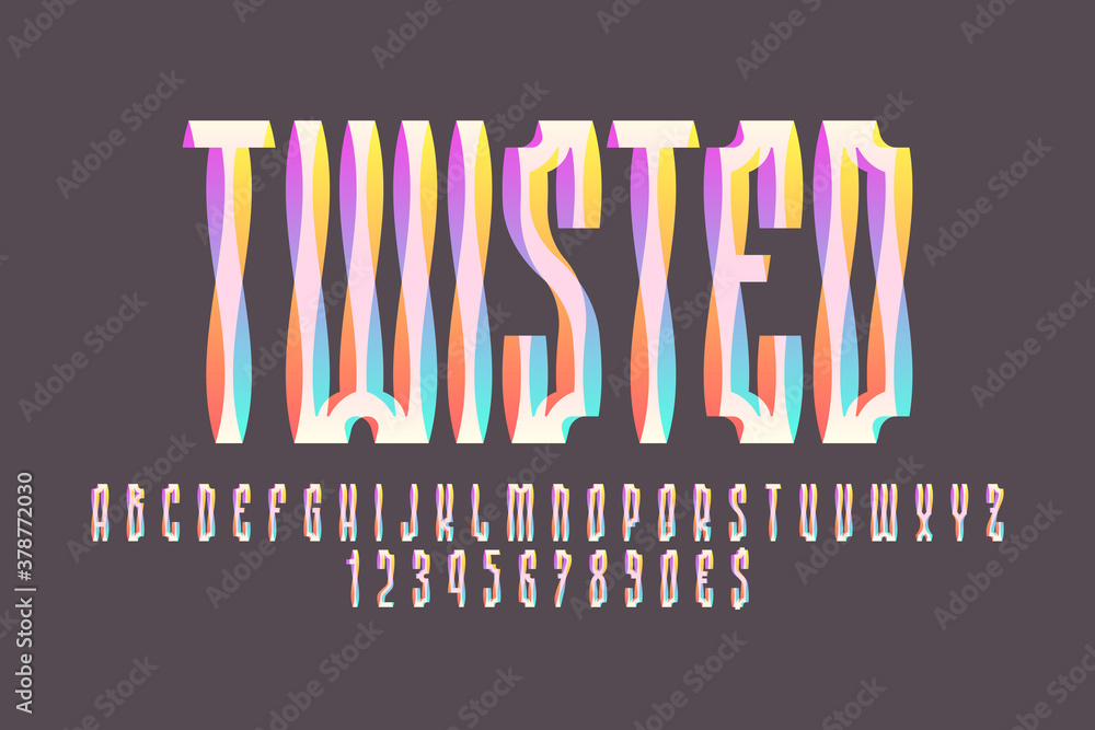 Twisted artistic display font. colorful gradient letters, numbers and ...