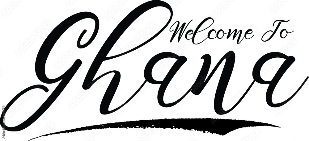 Welcome To Ghana Handwritten Font Calligraphy Black Color Text on White ...