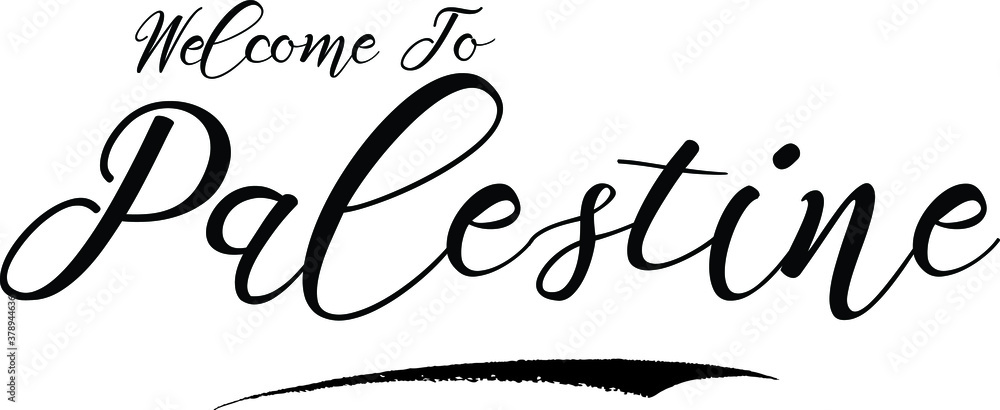 Welcome To Palestine Handwritten Font Calligraphy Black Color Text on White Background Stock ...