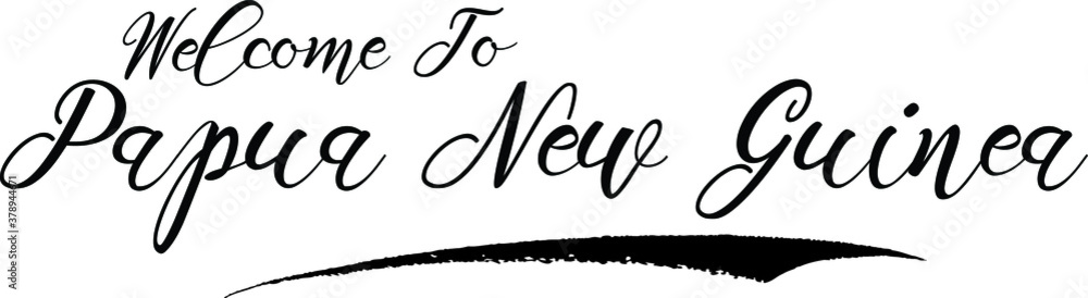 เวกเตอร์ Stock Welcome To Papua New Guinea Handwritten Font Calligraphy ...