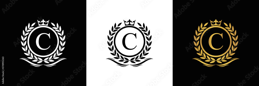 Golden Letter C laurel wreath template logo Luxury gold letter with ...