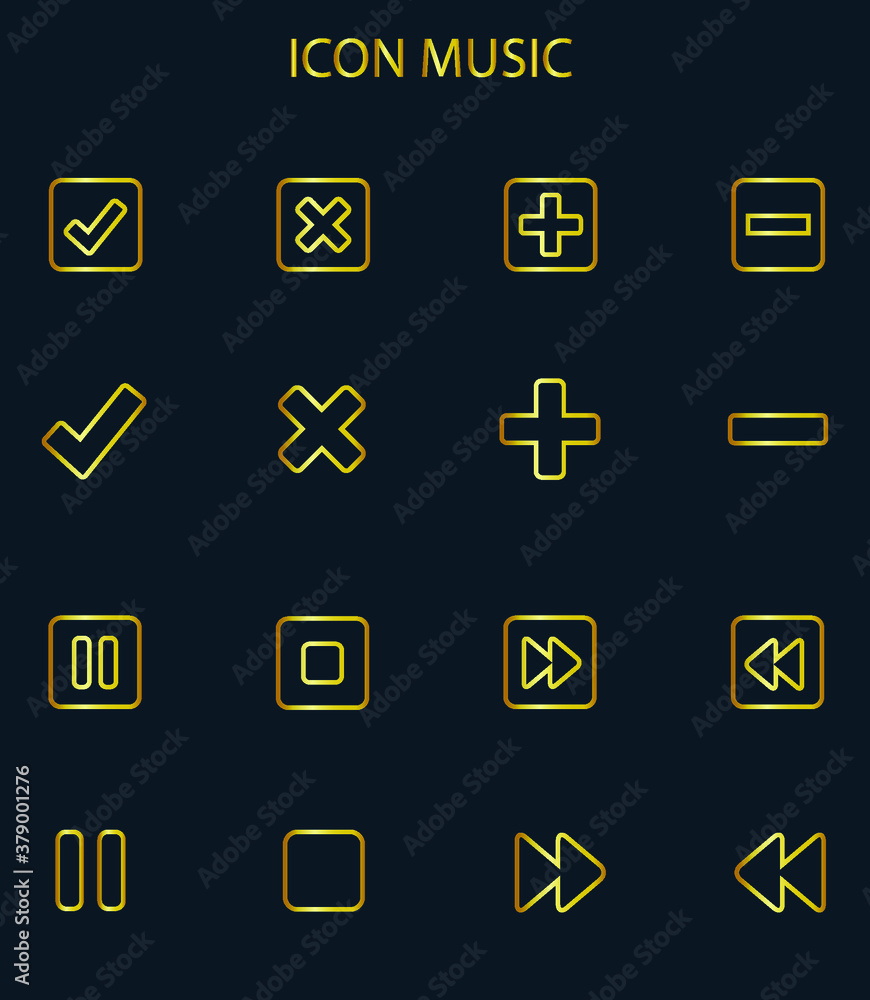 Modern popular music icon set on black background can be used for logos ...