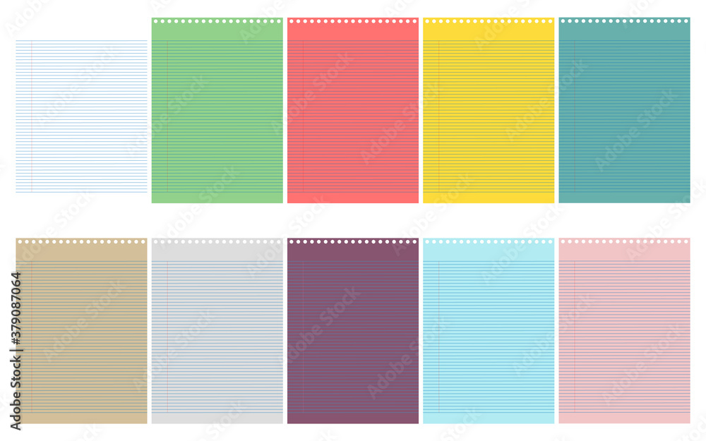 Vector illustration of various colorful A4 lined paper ready for print ...