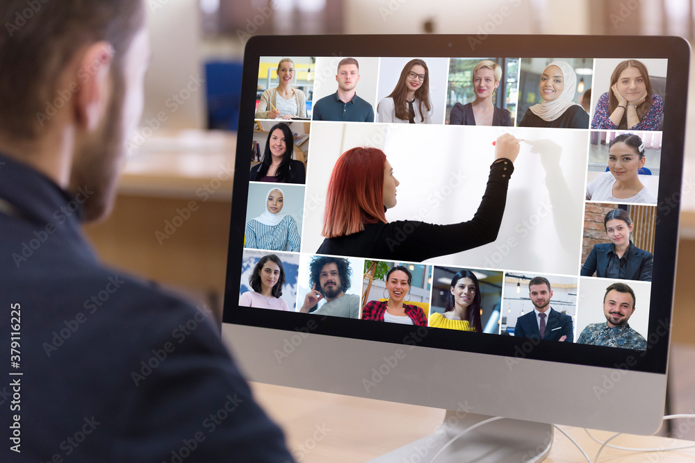 Online remote learning. Digital video conference chat with student ...