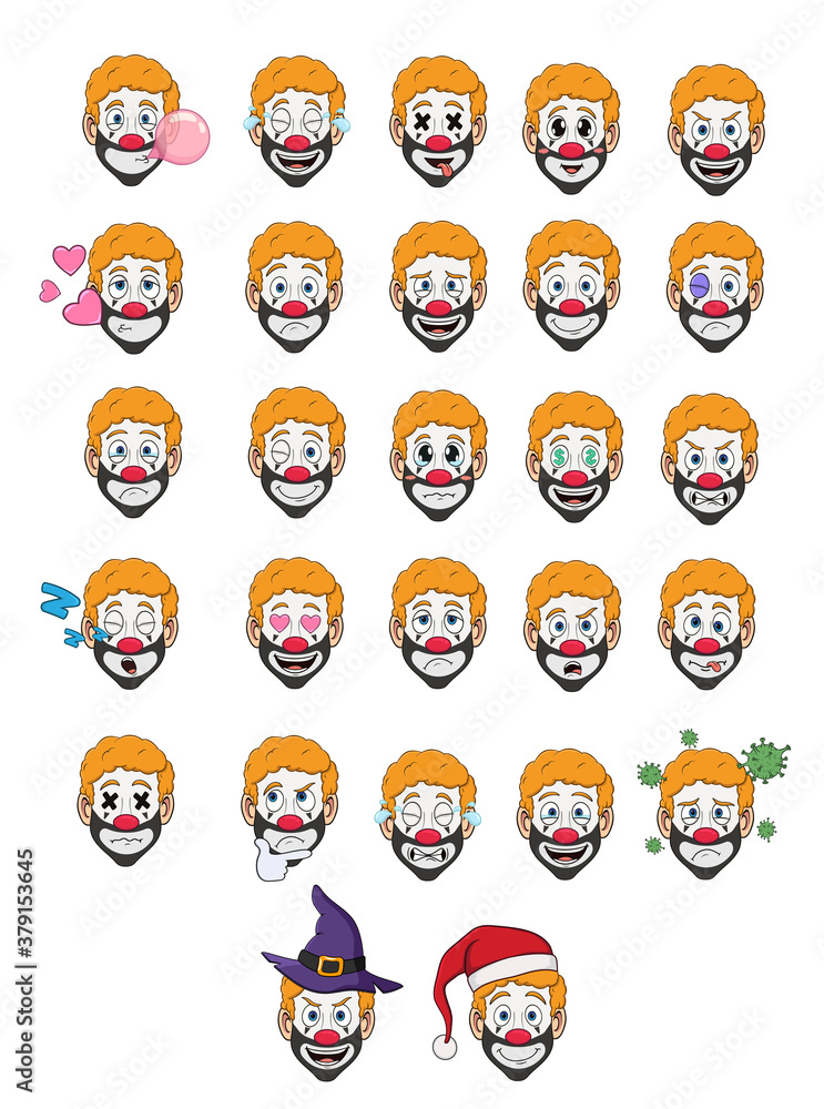 cartoon clowns with different emotions. large set of isolated emoticons ...