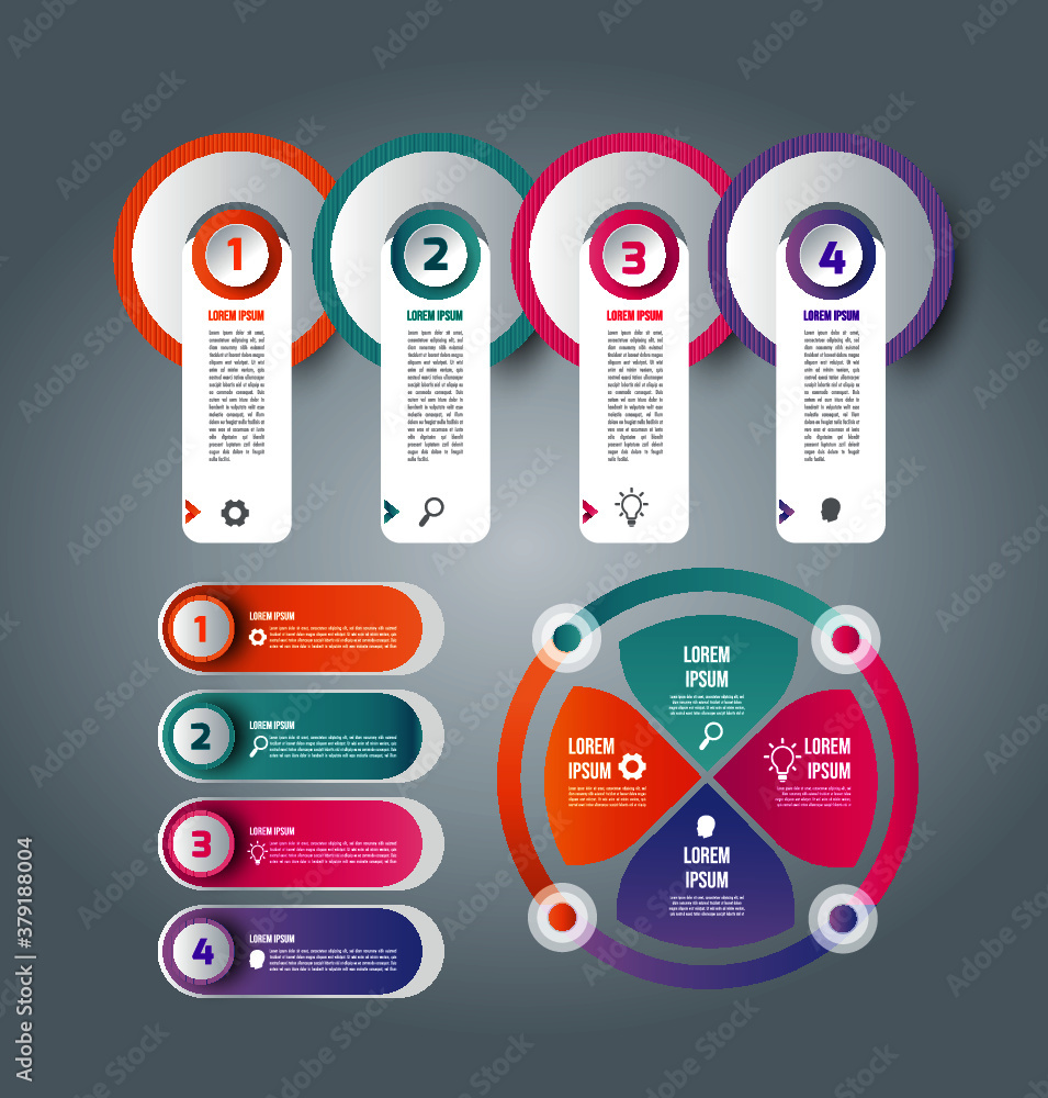 Four step vector infographic for presentations, workflow layouts, process diagrams, flow charts ...