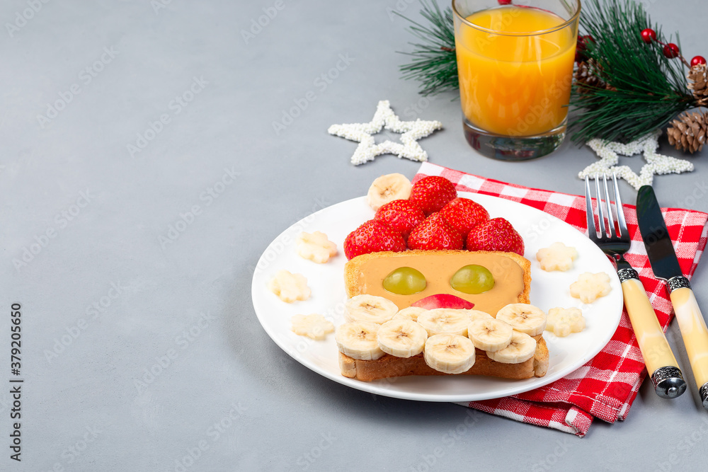 Christmas menu for kids with Santa sandwich made from toast, peanut ...
