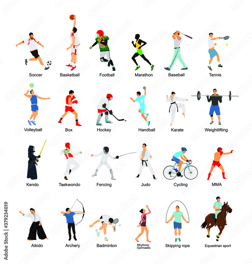 Sport man vector collection in different sport discipline. Big set ...