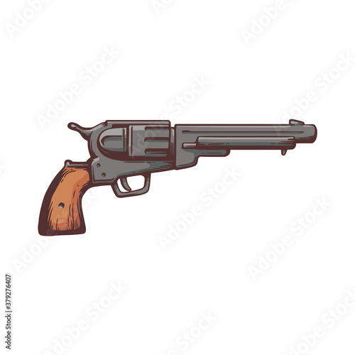 Retro revolver or cowboy gun cartoon icon, sketch vector illustration ...