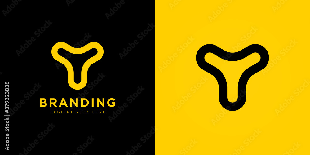 Abstract Initial Letter Y Logo. Black and Yellow Geometric Shape Linear ...