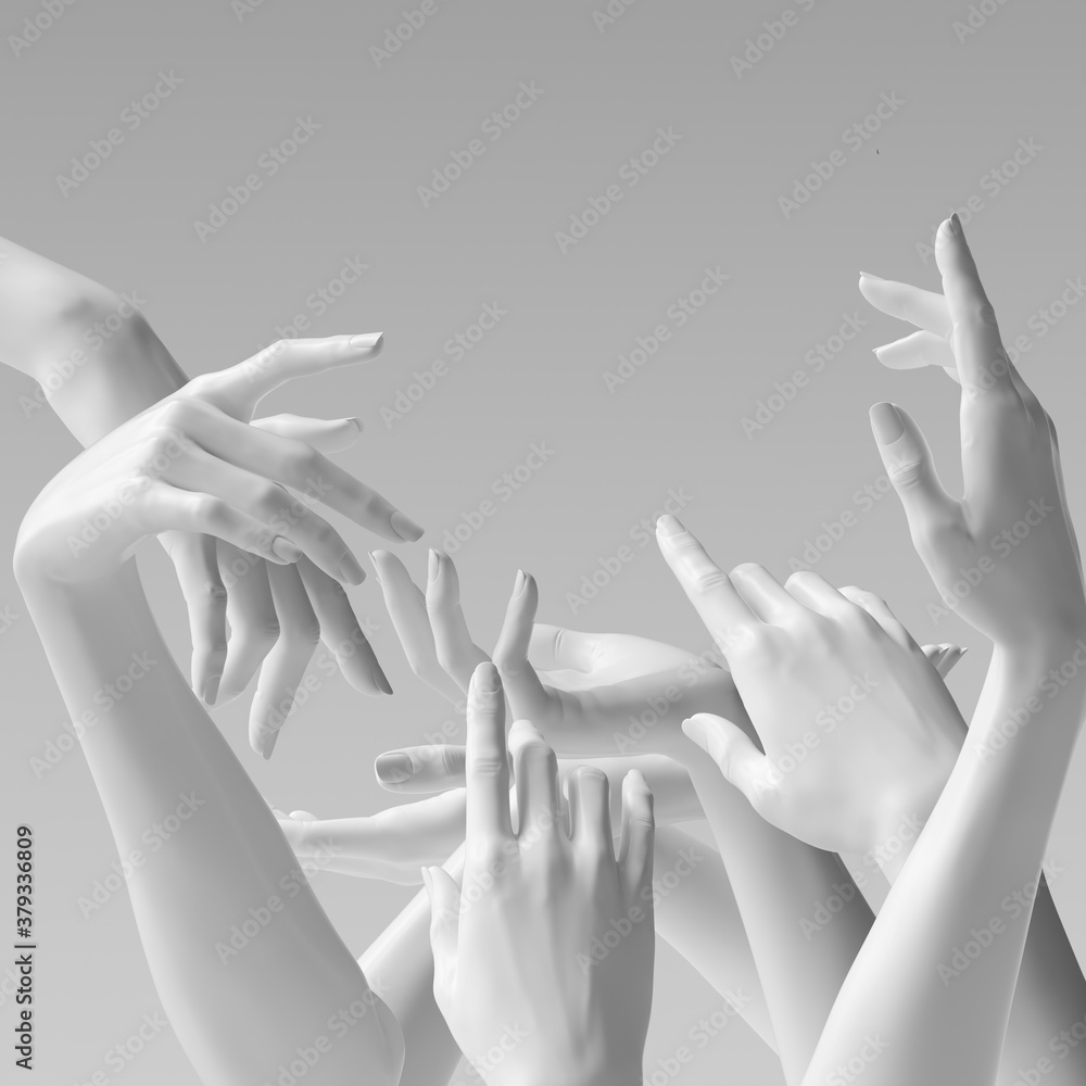 Many hands, female hand white sculptures gestures. Mannequin hands ...