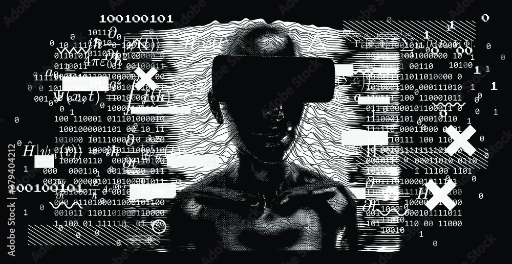 Abstract technology background with binary code and human silhouette ...