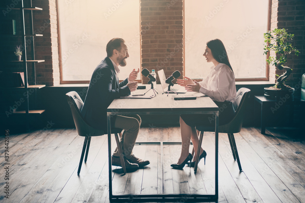 Photo Stock Full body profile photo of two business people man lady ...