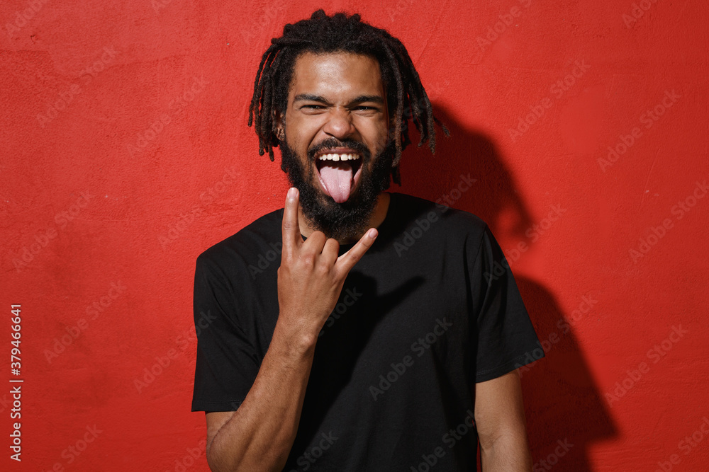 Funny young african american man guy with dreadlocks 20s in black ...