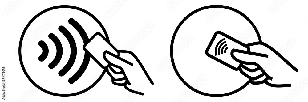 Payment icon, card nfc pay contactless or wireless rfid vector logo ...