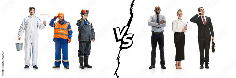 Group of people with different professions isolated on white studio ...