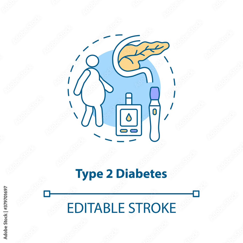 Type 2 diabetes concept icon. Blood sugar spike idea thin line ...