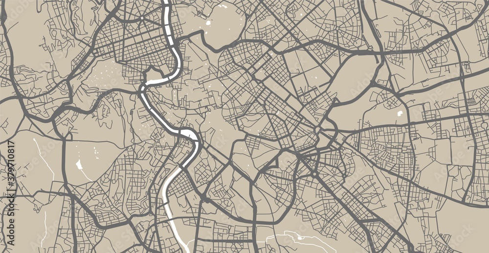Detailed map of Rome city, linear print map. Cityscape panorama. Stock ...