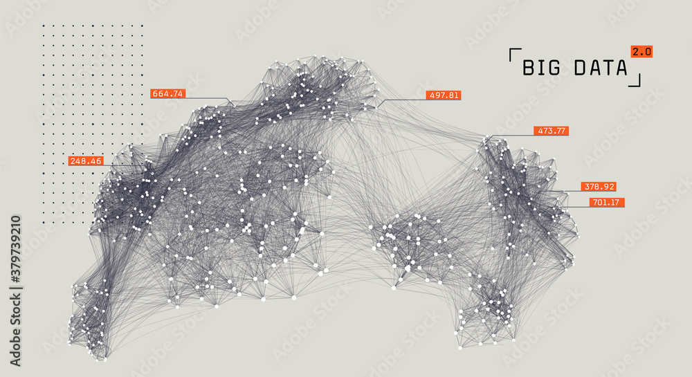 Big data concept visualization. Distributed network. Social media graph ...