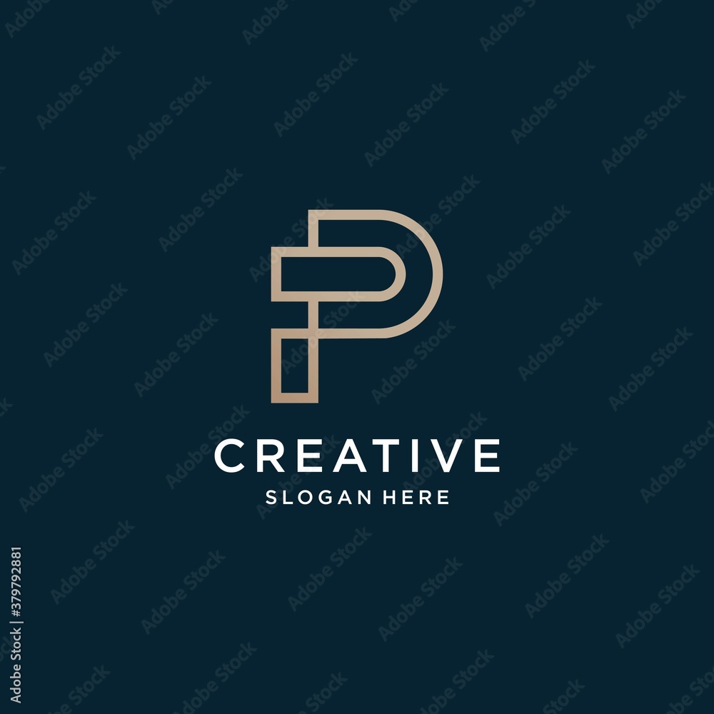 Letter P logo with new modern unique shape and line art style vector ...