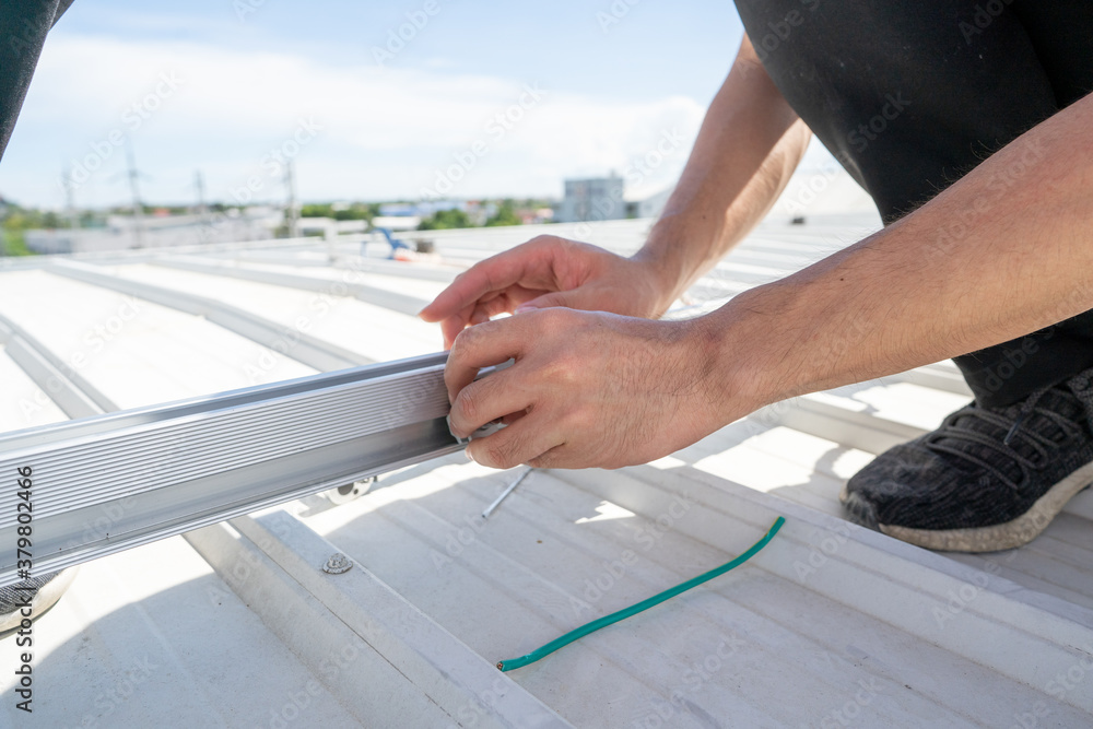 installing grounding in steel bar of solar rooftop power system by ...