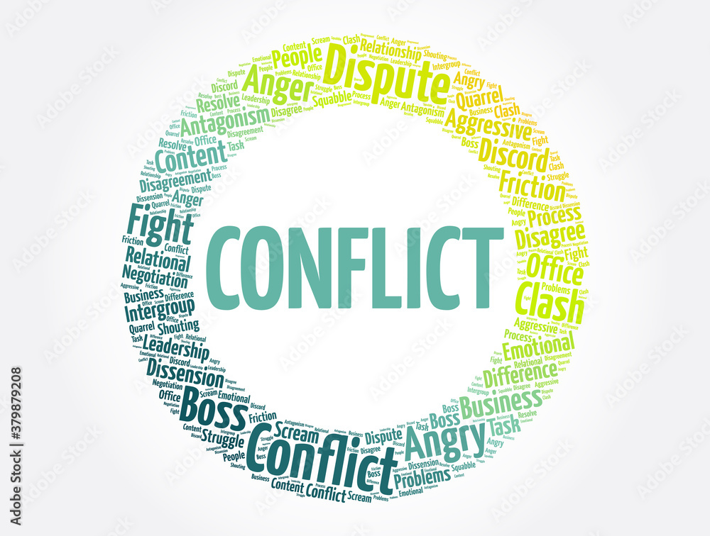 Conflict word cloud collage, concept background Stock Vector | Adobe Stock